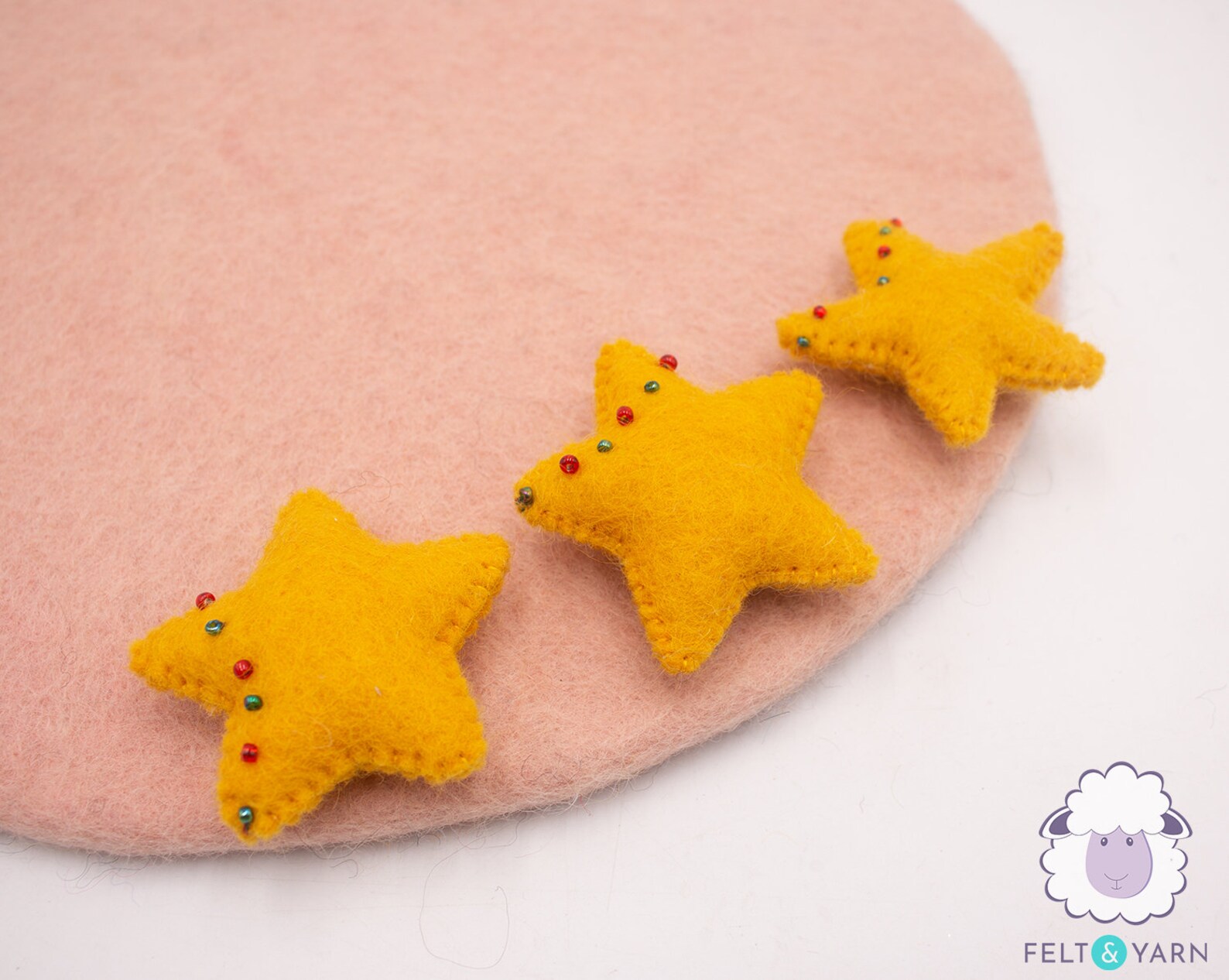 6 Cm Wool Felt Yellow Beaded Star Starts in 25 Pcs of Bulk Pack for ...