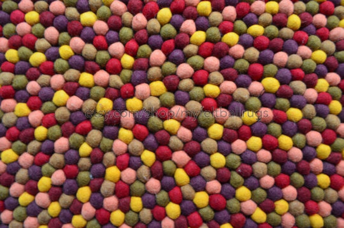 Wool Felt Ball Rug Boho Color Pattern Hand Felted Ball Room - Etsy