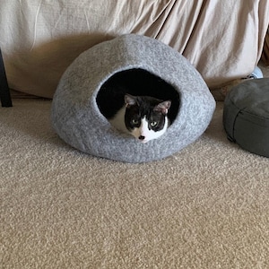 50cm Wool Felt Natural Cat Bed, Felted Cat Cocoon Handmade House - Etsy