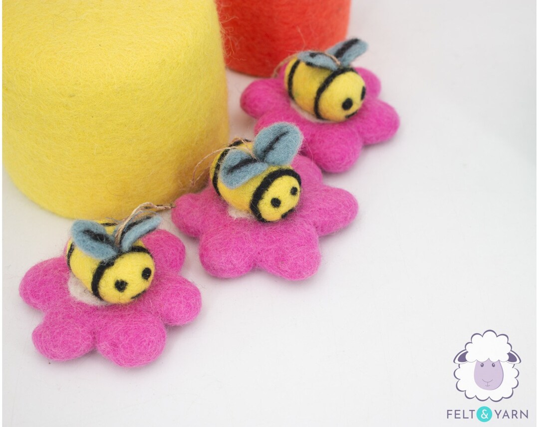 9cm Wool Felt Bee Hand Needled Felted Yellow Bumble Bee With Hanging Loop Starts With 25 Pcs ...