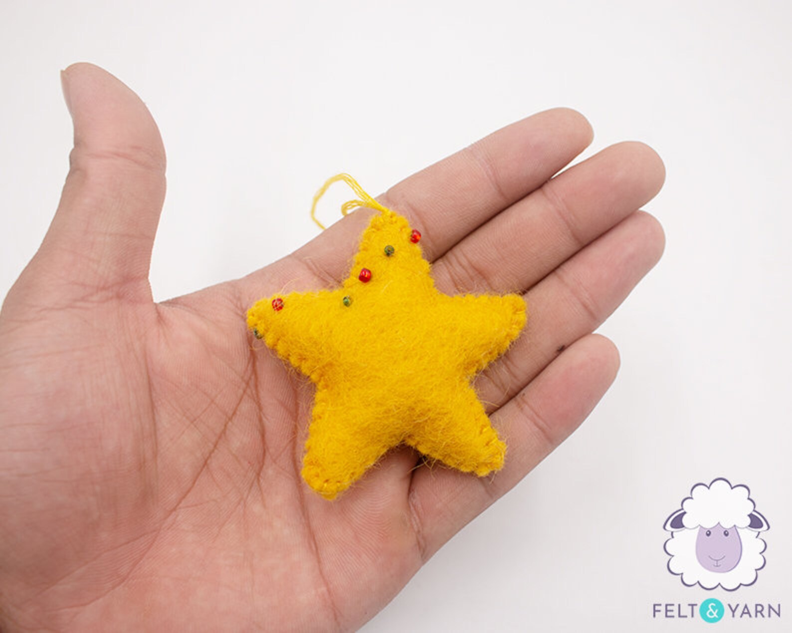 6 Cm Wool Felt Yellow Beaded Star Starts in 25 Pcs of Bulk Pack for ...