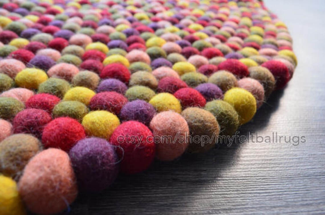 Wool Felt Ball Rug Boho Color Pattern Hand Felted Ball Room - Etsy