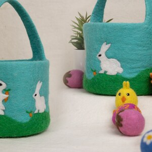 Wool Felt Kids Easter Basket With Bunny | Personalized Easter Egg Hunt ...