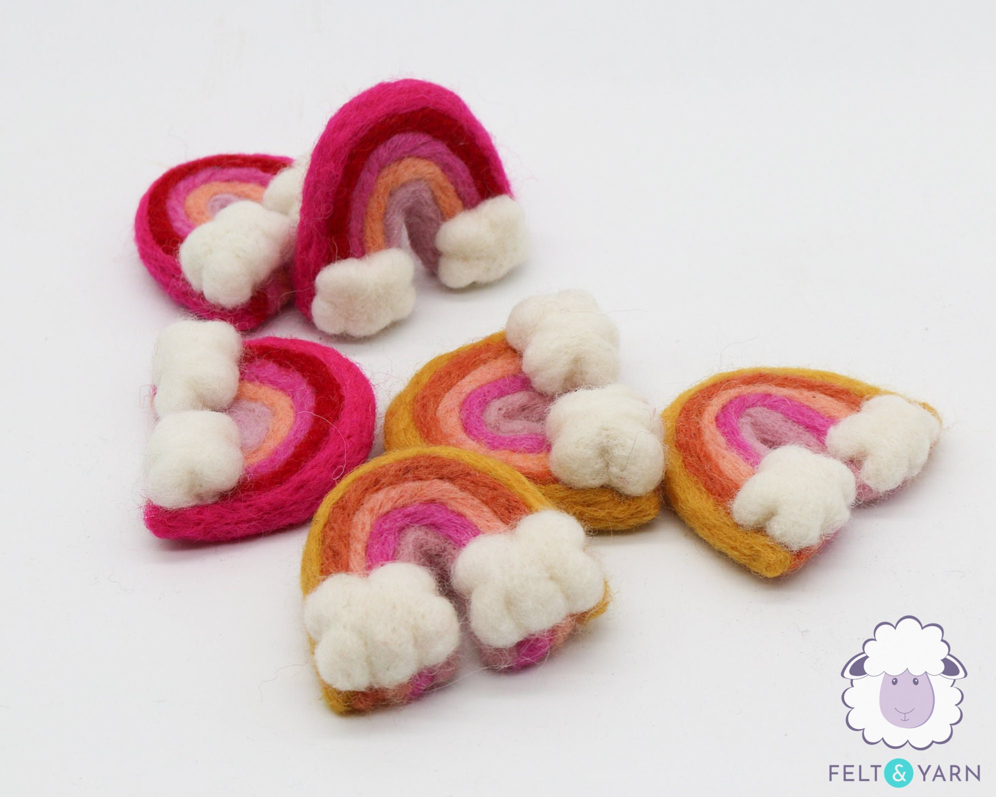 20 Pieces 7cm Felt Rainbow With Clouds Pink and Yellow | Etsy