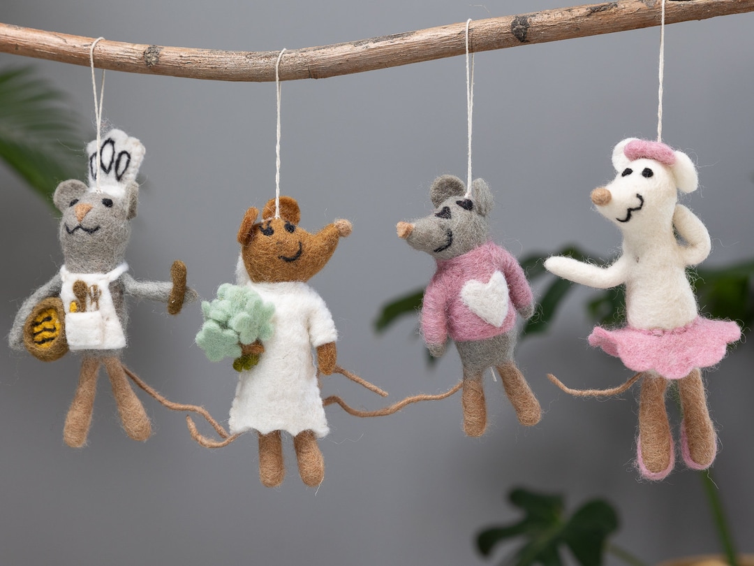 4pcs 12cm Wool Felt Mice Ornament | Christmas Mice Ornament | Tree ...