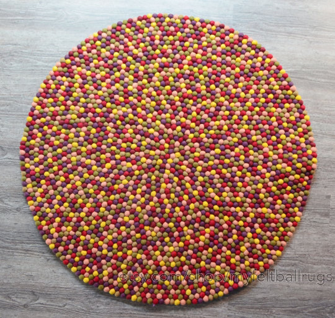 Wool Felt Ball Rug Boho Color Pattern Hand Felted Ball Room - Etsy