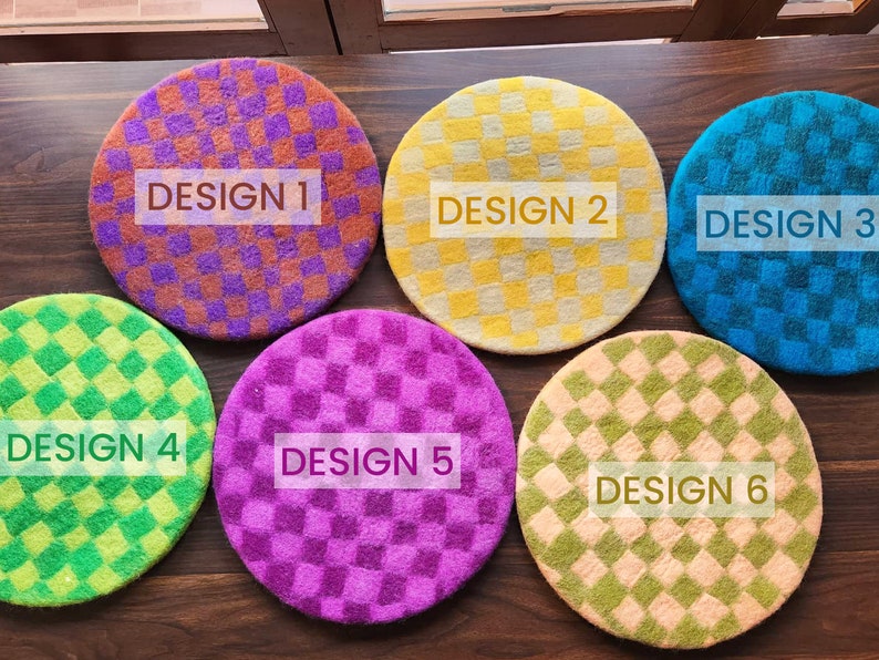 40cm Felt Checker Design Seat Pad, 20mm Thick Wool Felted Chair Cushion ...