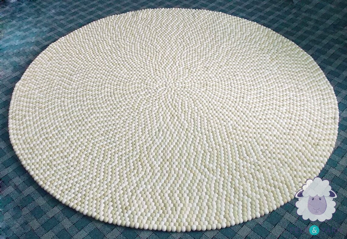 Almond White Wool Felt Ball Rugs Room Decor Handmade Round & | Etsy