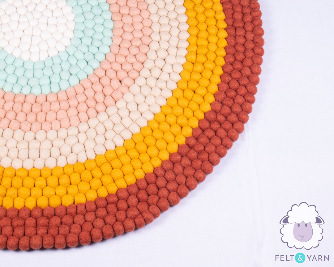 Rainbow Felt Ball Rug, Wool Ball Carpet Round Rugs, Handmade Felt Mat ...