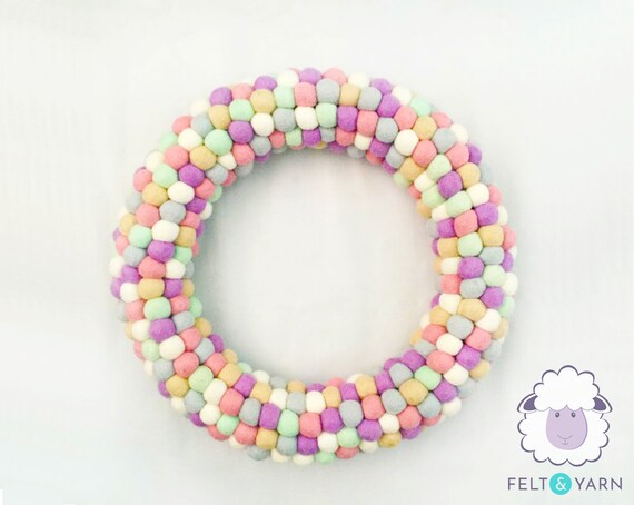 Wool Felt Ball Wreath Pastel Hand Felted Pom Pom Ball Made | Etsy