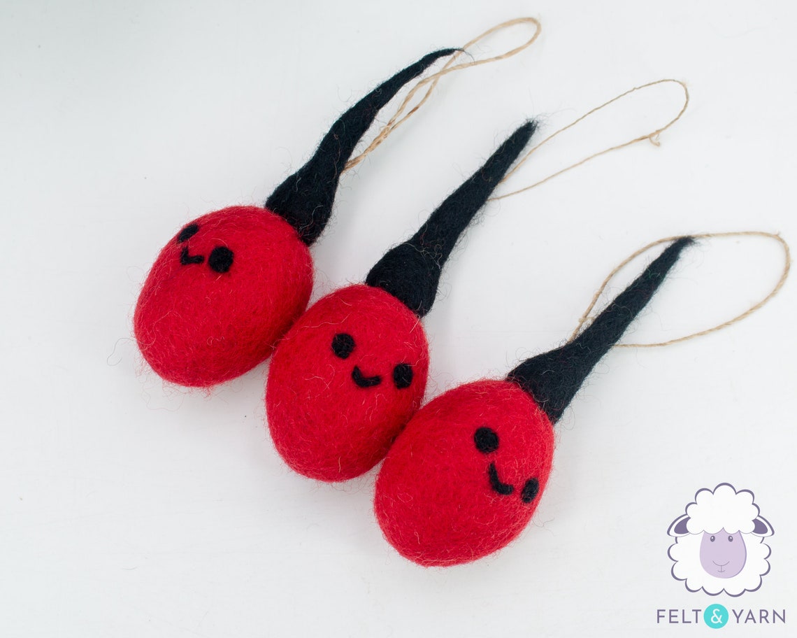 6cm Wool Felt Christmas Red Bauble With Face and Hanging Loop | Etsy