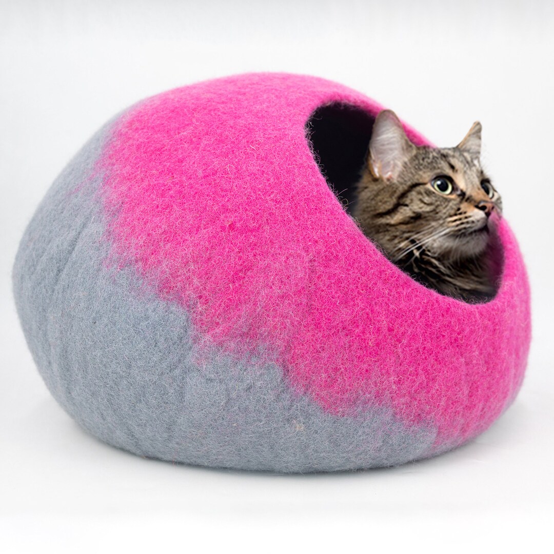 50cm Felt Cat House Cave Wool Cat Bed Pink and Grey Design Cat Cave ...