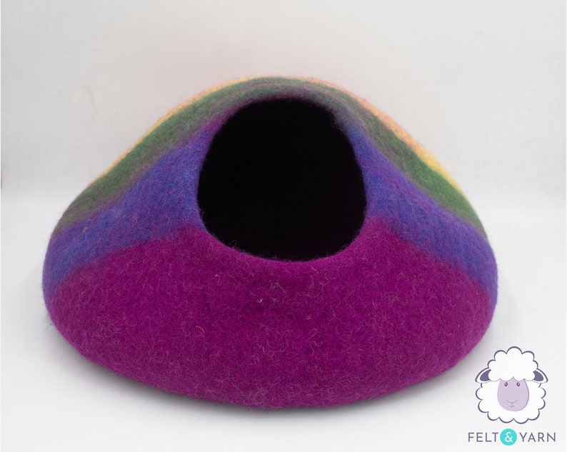 50cm Rainbow Pattern Cat House Bed, Wool Felted Cat Cave Handmade Pet ...