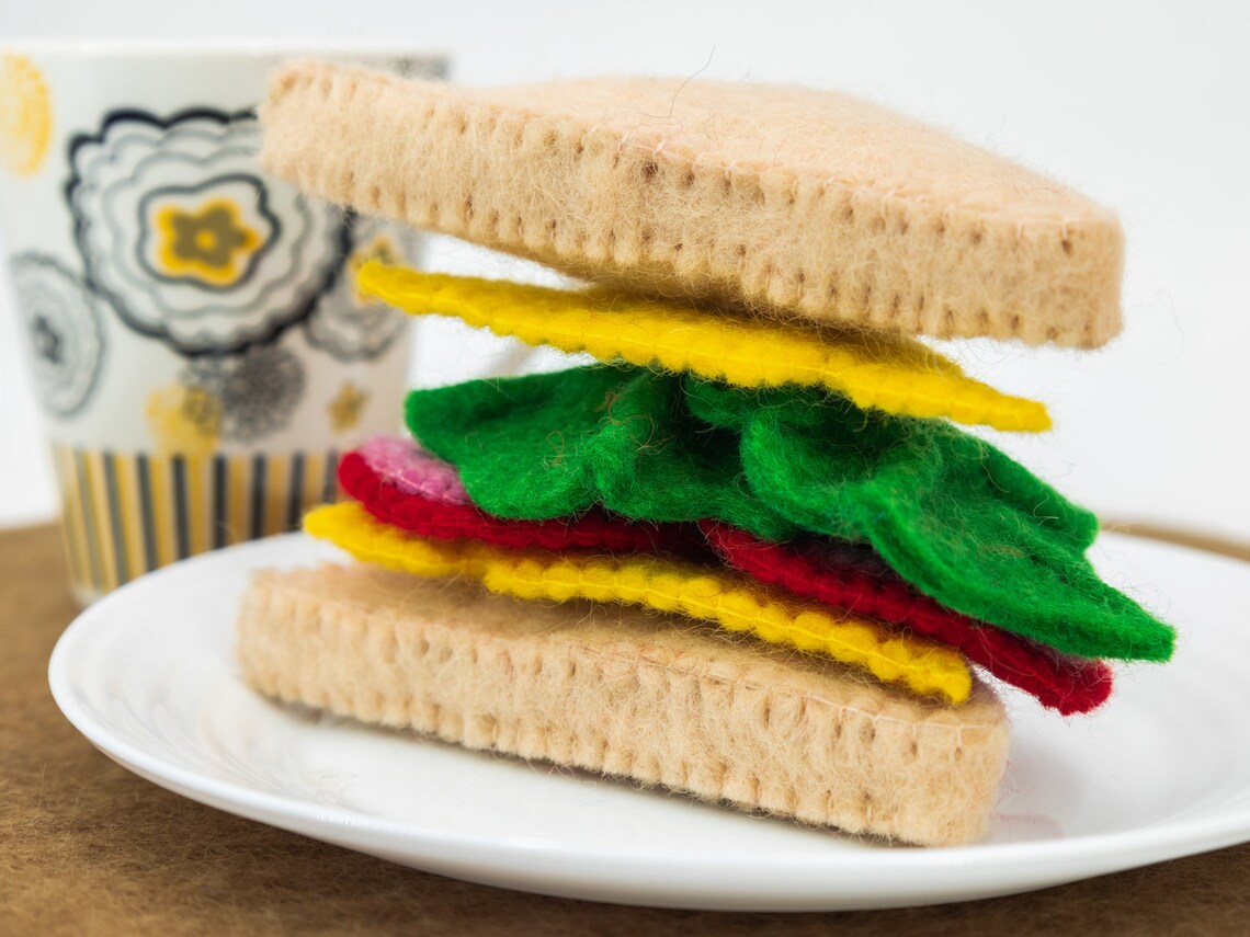 Felt Sandwich Pretend Play Food for Kids, Handmade Stitch Felt Ham and ...