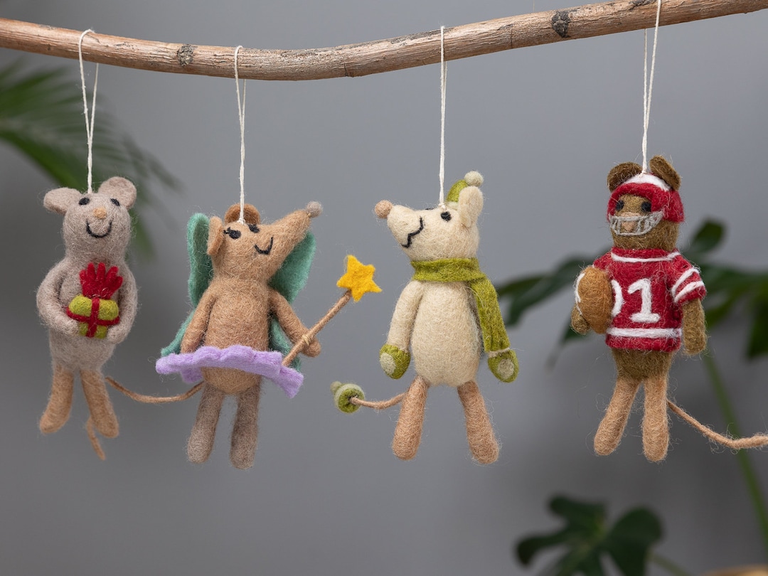 4pcs 12cm Felt Mice Ornament Wool Mice Ornament Tree Ornament Waldorf ...