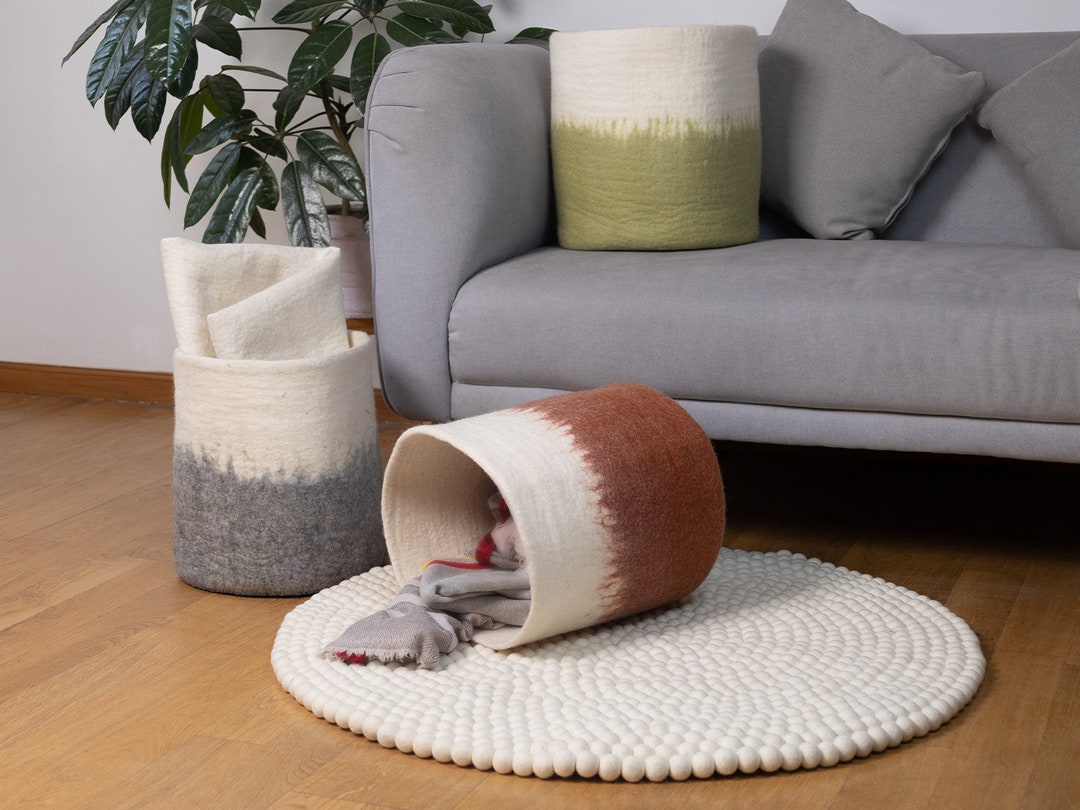Handmade Wool Felt Basket for Storage | Plant Pot | Felt Laundry Bin ...