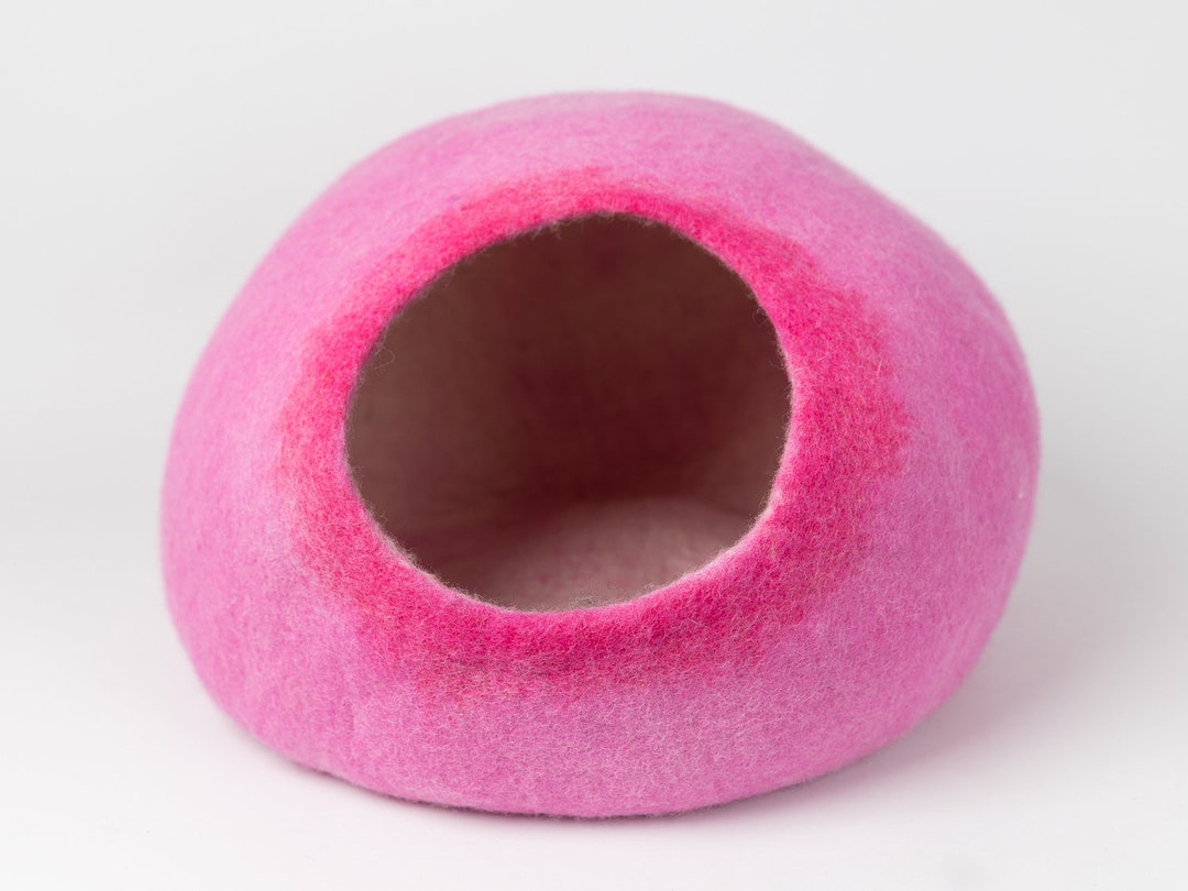 Pink Gradient Wool Cat Cave Bed / Felt Cat House / Gift for Cat Lovers ...
