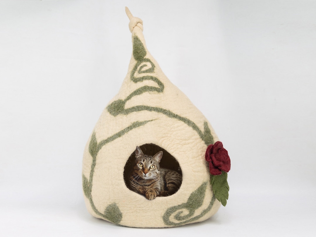 Wool Felt Top Knot Design Cat Bed House | Large Cat Cave - Etsy