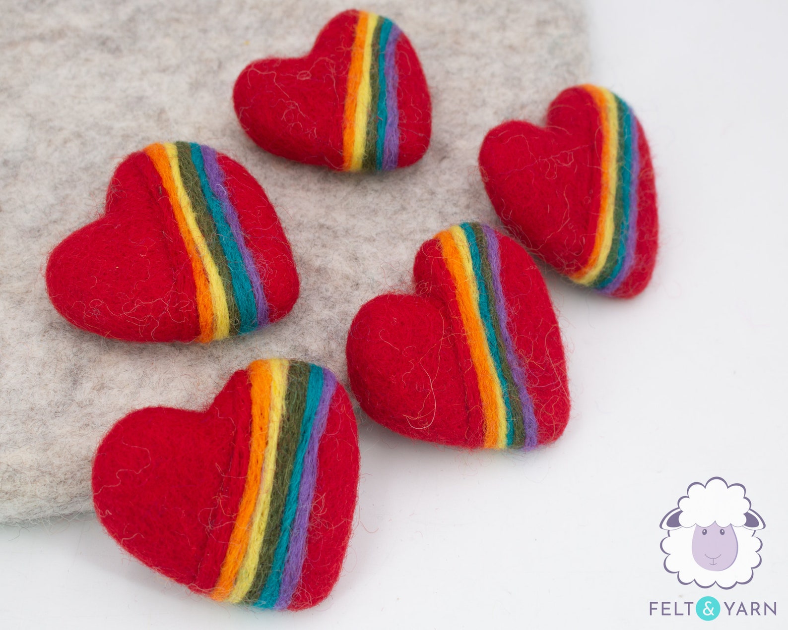 50 Pcs of Bulk Wool Felt Hearts Hand Felted Pride Heart Shape for DIY ...