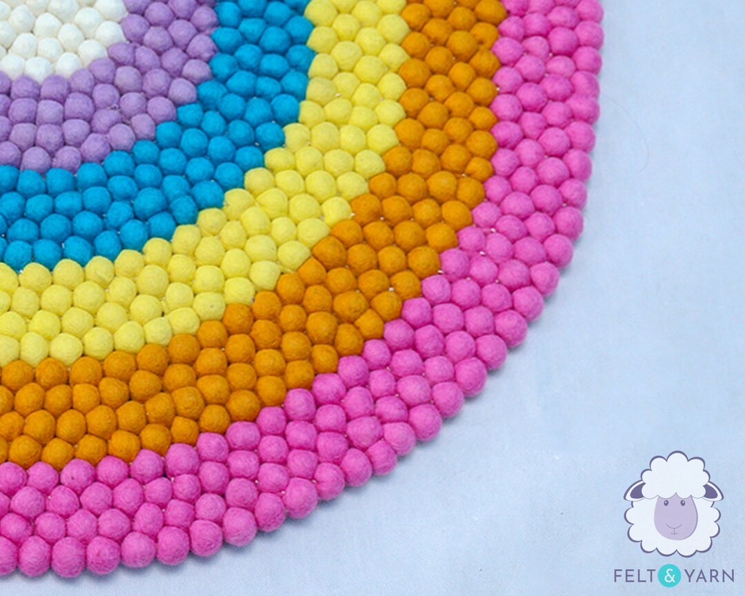Rainbow Wool Felt Ball Rug Hand Felted Ball Made Round Carpet - Etsy