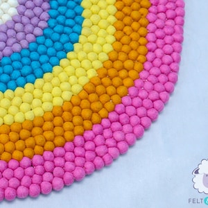 Rainbow Wool Felt Ball Rug Hand Felted Ball Made Round Carpet - Etsy