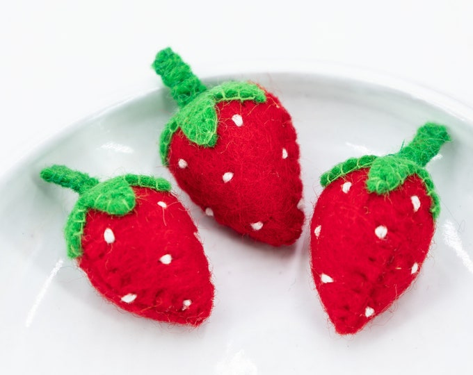 Felted Strawberry, Felted Fruit, Needle Felt Strawberry, Wool Felt ...