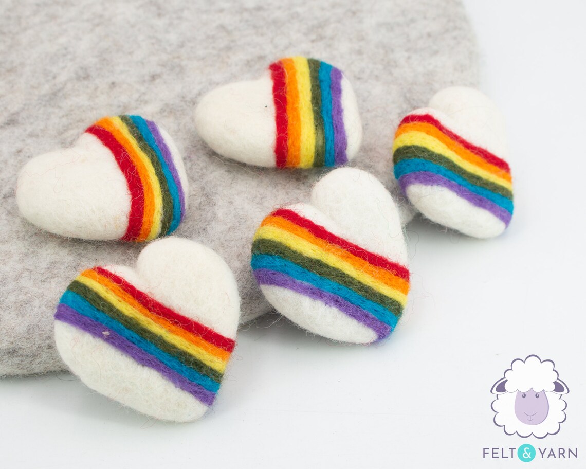 50 Pcs of Bulk Wool Felt Hearts Hand Felted Pride Heart Shape for DIY ...