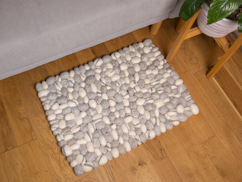 Stone Rug Wool Felt Rectangular Living Room Pebble Rug, Natural ...
