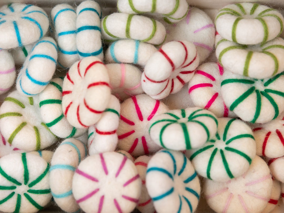 35 Pieces-4cm Felt Peppermint Candy | Felted Colorful Peppermint Candy ...