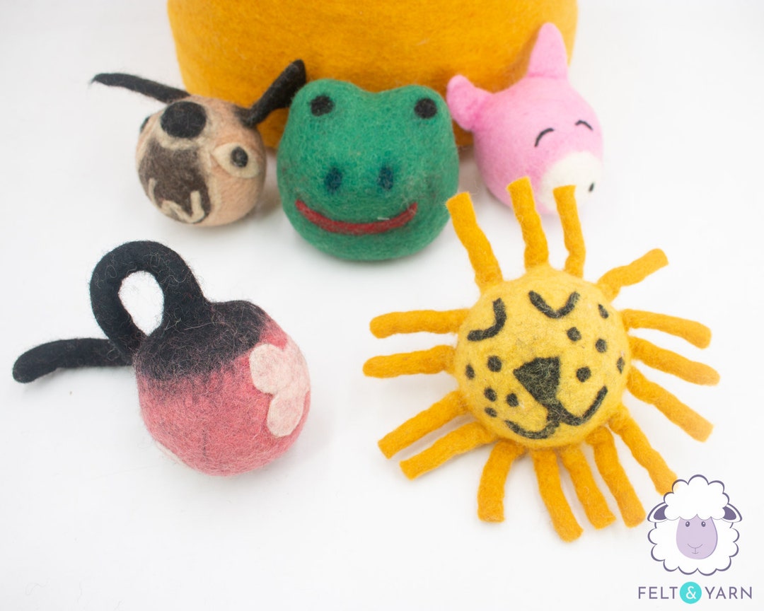 8cm Cute Animal Face Dog Toys Set Handmade of 100% Wool and Pet Safe ...
