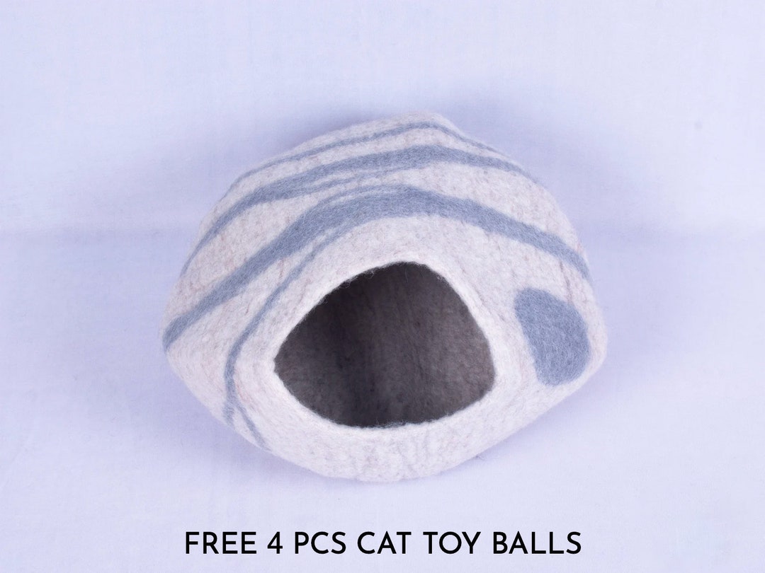 50cm Felt Stripe Design Cat Bed, Felt Cat Cave With Free Cat Toys Mouse ...