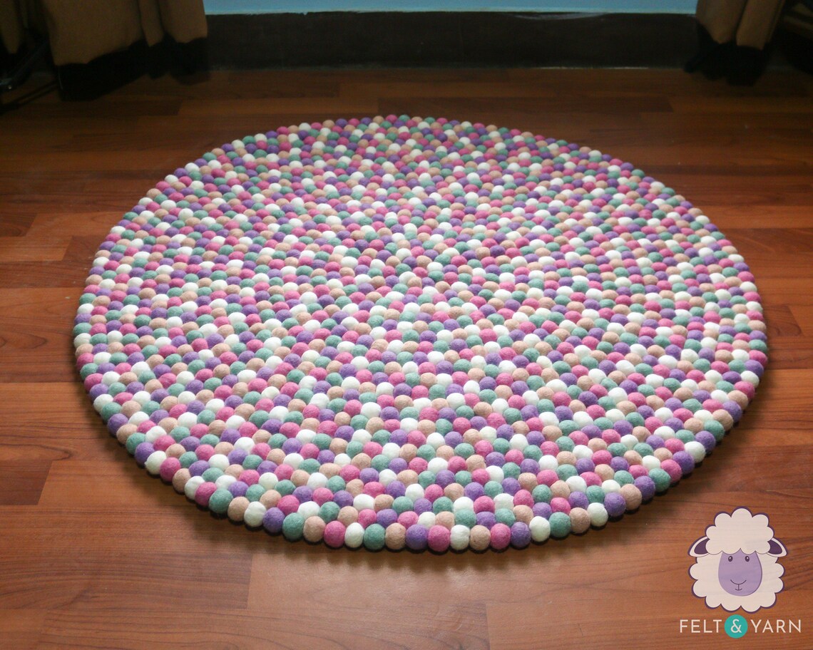 Rug With Pinkish Tone Wool Felted Ball Rug Indoor Room Decor - Etsy