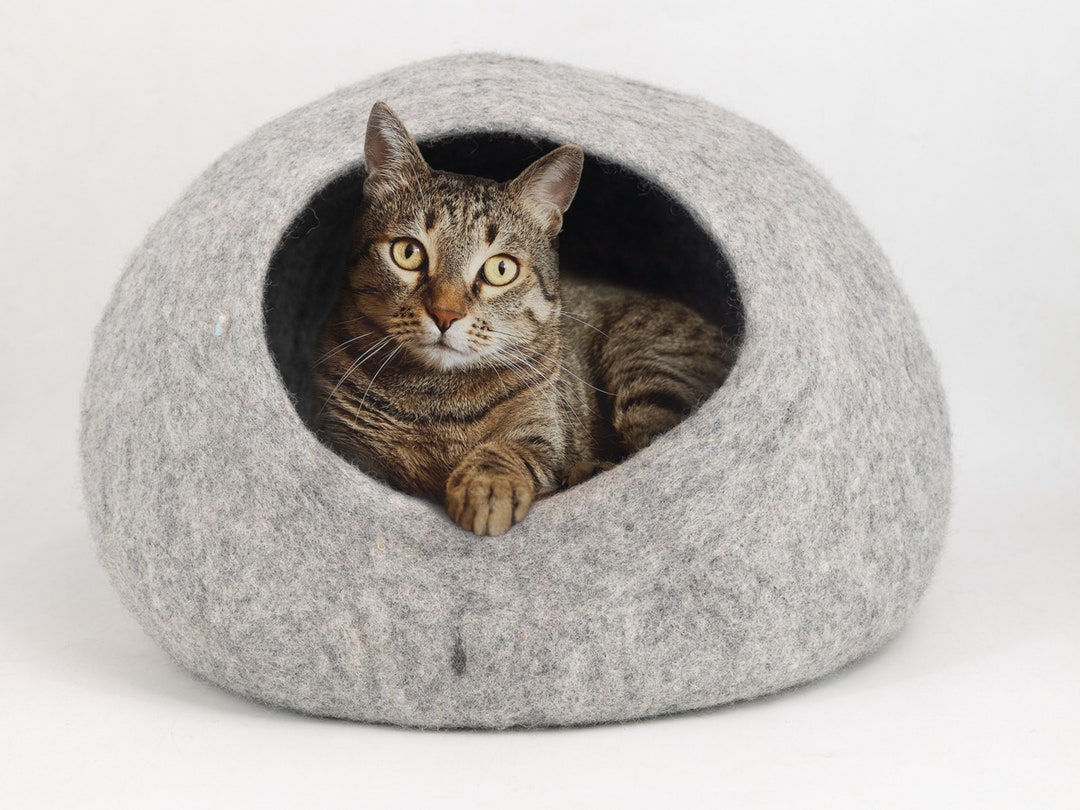50cm Wool Felt Natural Cat Bed Felted Cat Cocoon Handmade - Etsy