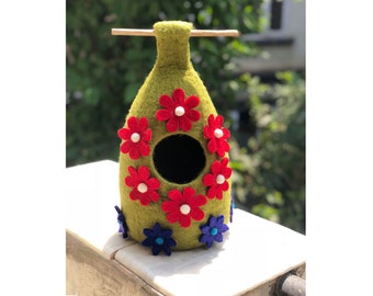felted bird pod bird house ornament window decoration