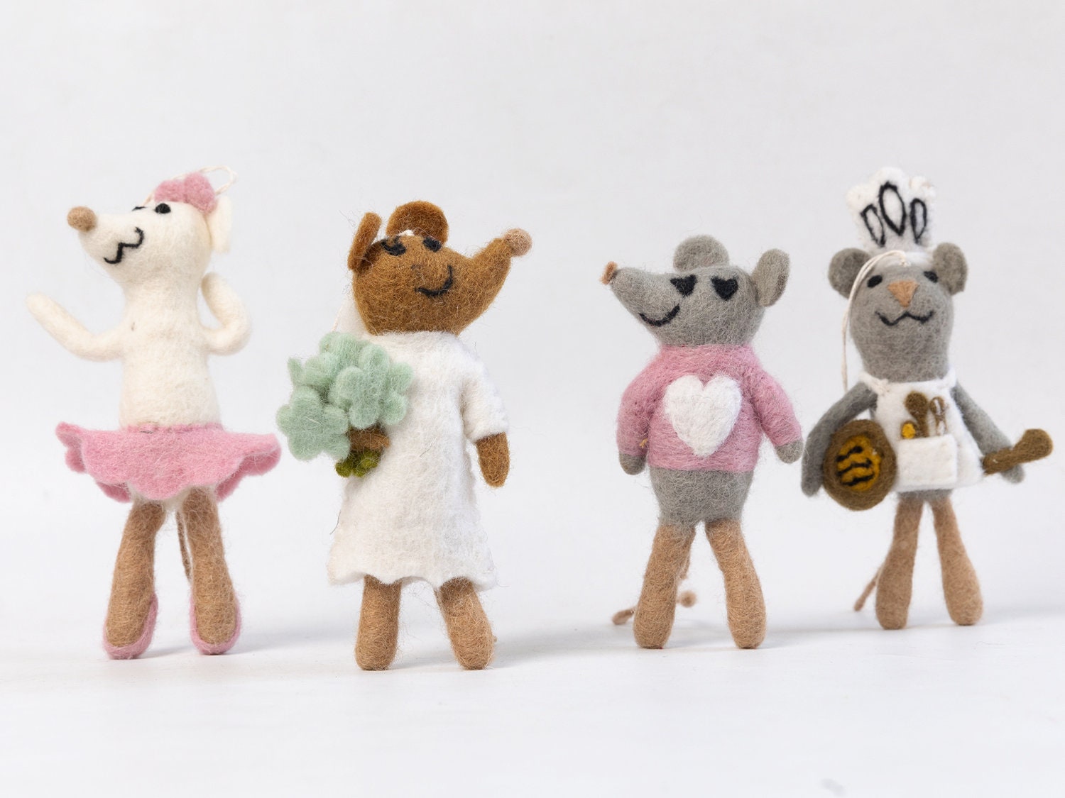 4pcs 12cm Wool Felt Mice Ornament | Christmas Mice Ornament | Tree ...