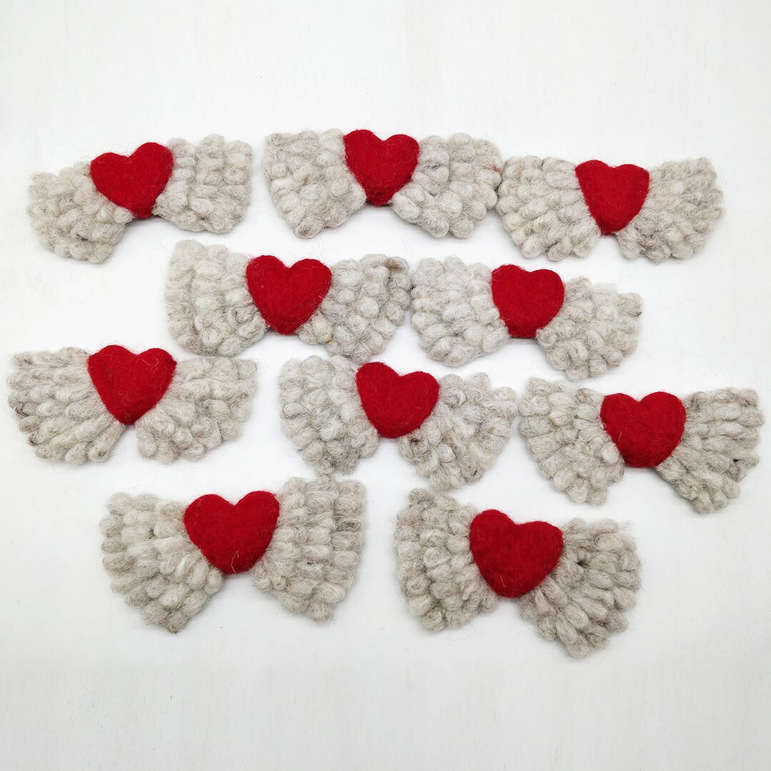 14cm Wool Felt Hearts With Wings Valentine Red Hearts Hand Felted Craft ...