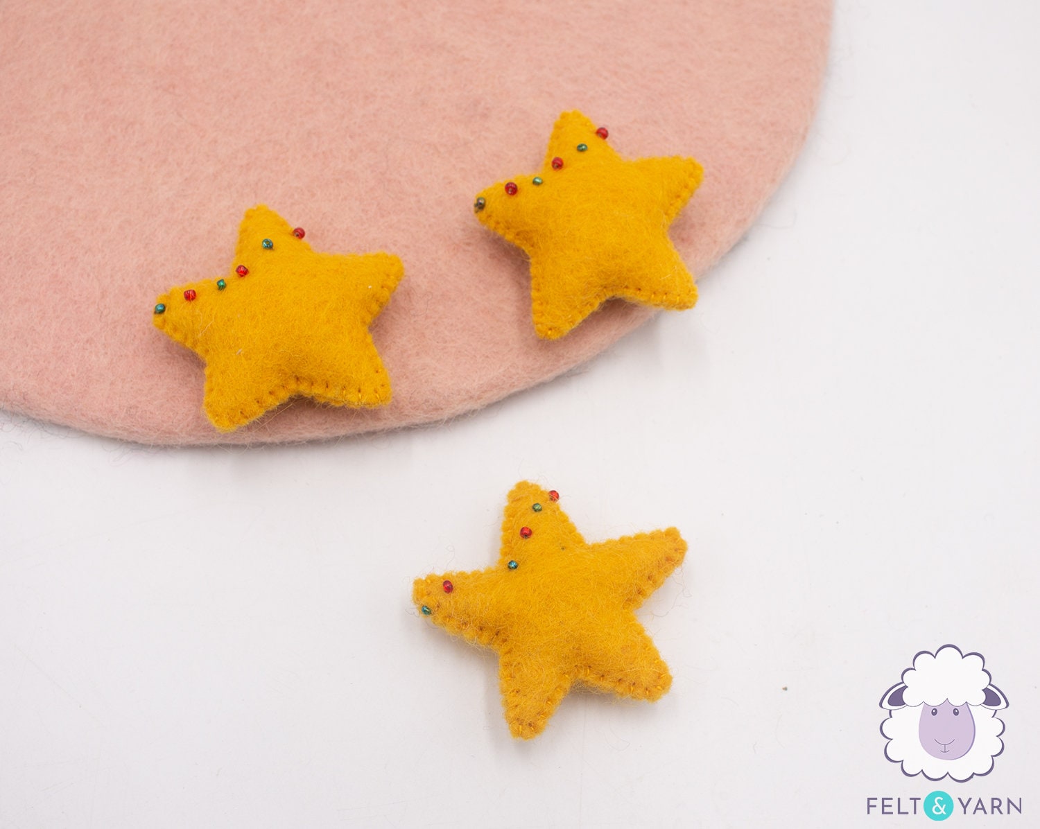 6 Cm Wool Felt Yellow Beaded Star Starts in 25 Pcs of Bulk Pack for ...