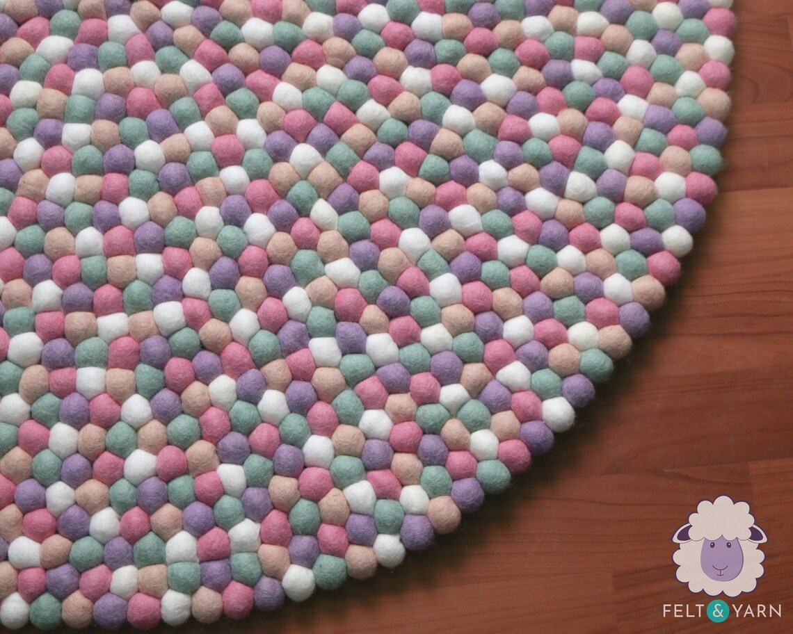 Rug With Pinkish Tone Wool Felted Ball Rug Indoor Room Decor - Etsy