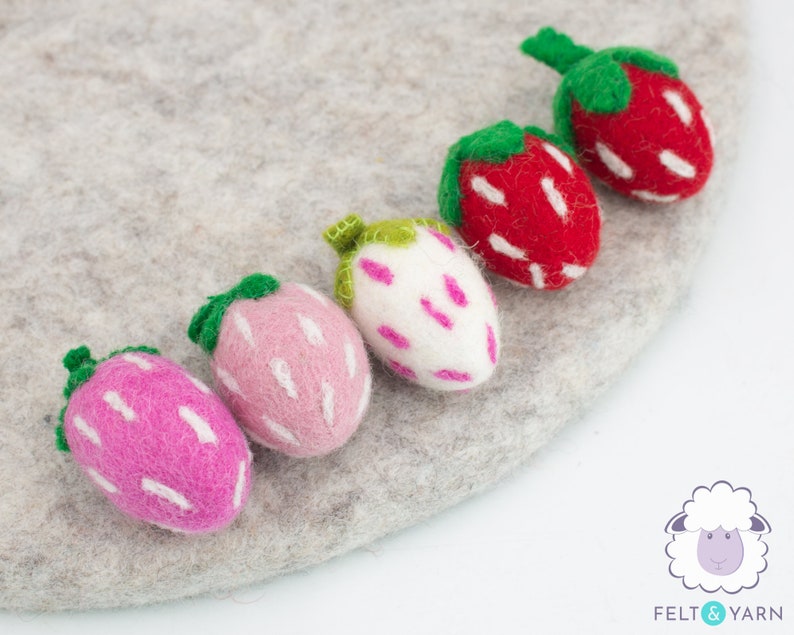 25pcs 4.5cm Wool Felt Red and Pink Strawberries Felted Fruits - Etsy