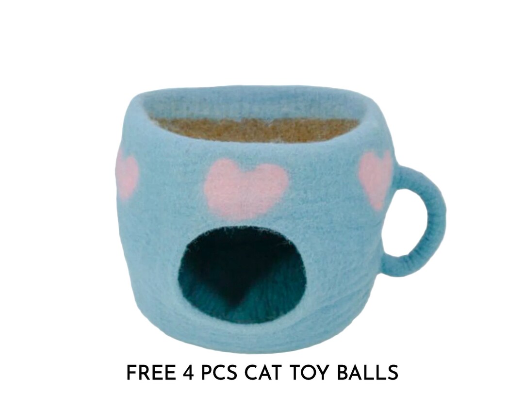 50cm Wool Felt Coffee Mug Cat Cave Felted Cat Bed Kitty Bed Felt Cat ...