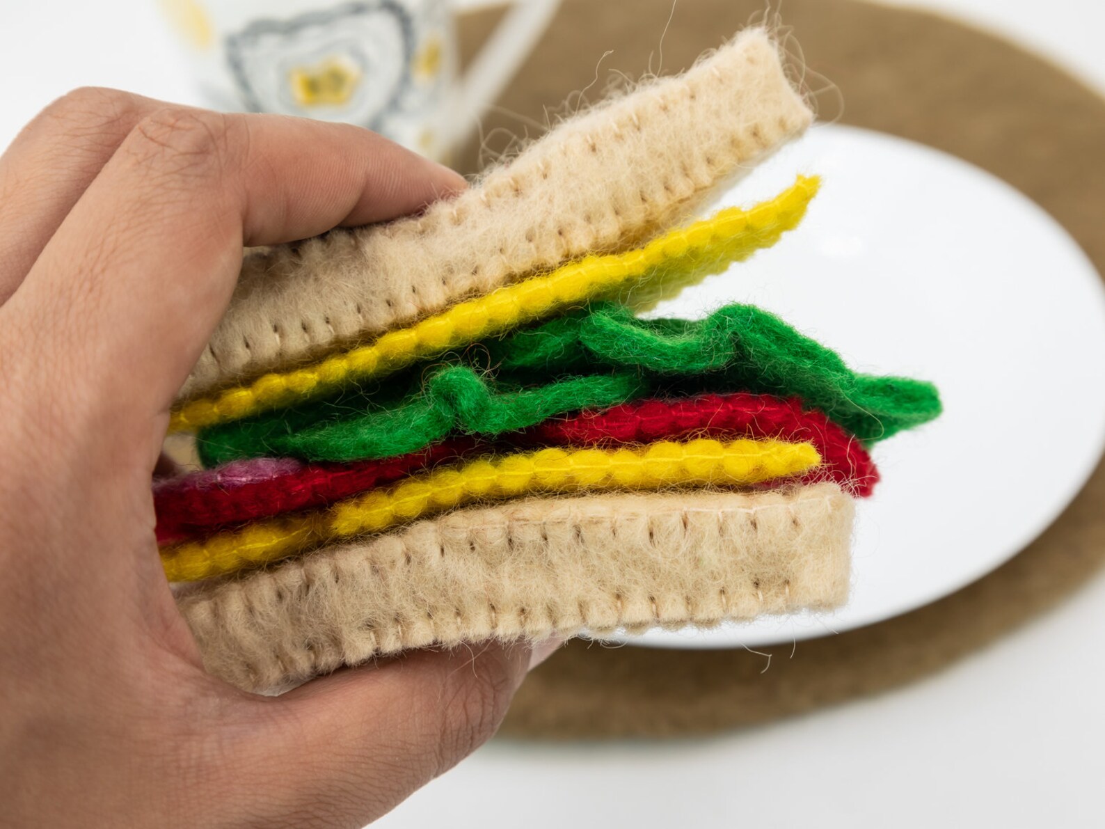 Felt Sandwich Pretend Play Food for Kids, Handmade Stitch Felt Ham and ...