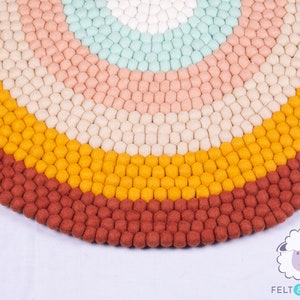 Rainbow Felt Ball Rug, Wool Ball Carpet Round Rugs, Handmade Felt Mat ...