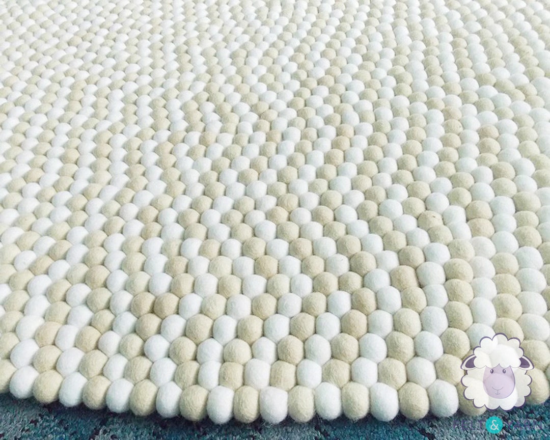 Almond White Wool Felt Ball Rugs Room Decor Handmade Round & - Etsy