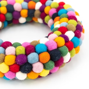 Wool Felt Ball Wreath With Hand Felted Multicolor Pom Pom Balls for ...