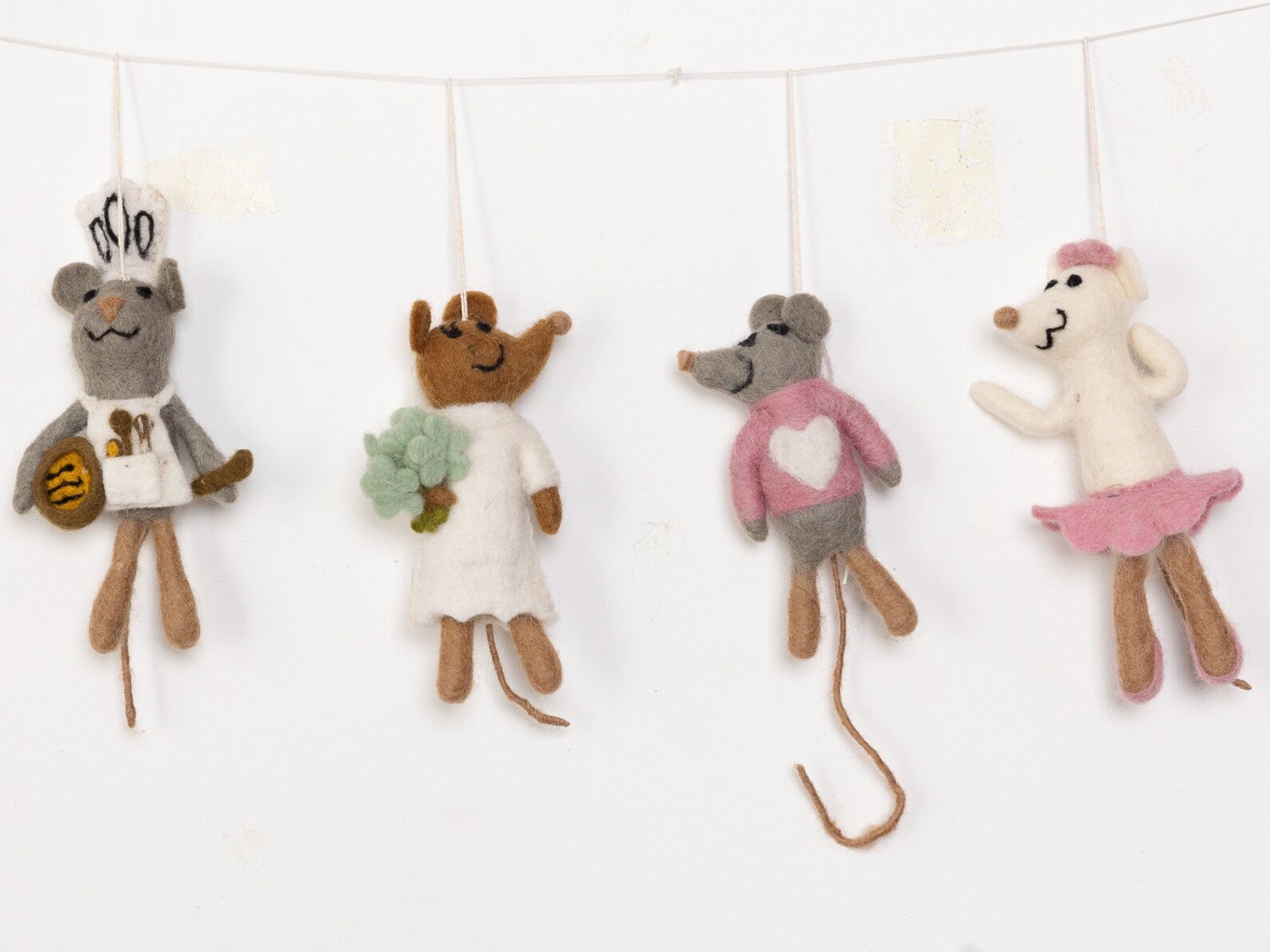 4pcs 12cm Wool Felt Mice Ornament | Christmas Mice Ornament | Tree ...