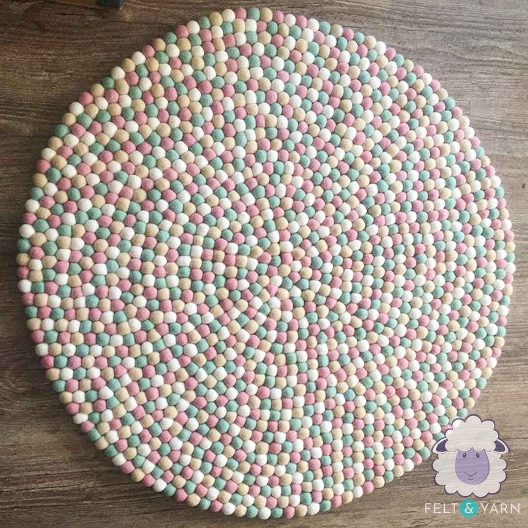 Minty Dream Round Felt Ball Rug, Wool Handmade Play Mat, Kids Nursery ...