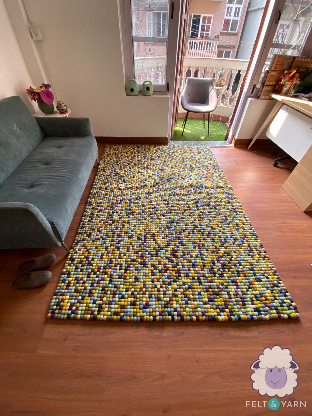 Wool Felt Ball Rug Living Room, Office, Bed Room Suitable, Made With ...