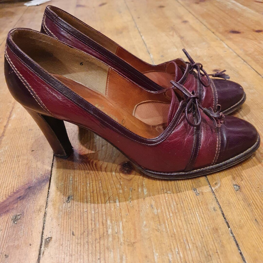 Vintage 1970s Do 1940s Oxblood and Deep Burgundy Red Leather High Heel ...