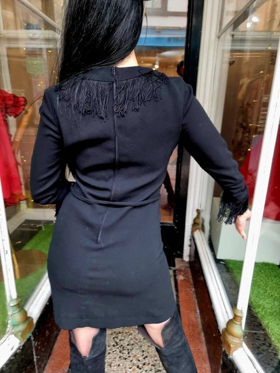 Sexy Vintage 1970s 70s Cher Style Black Fringed Lace… Gem