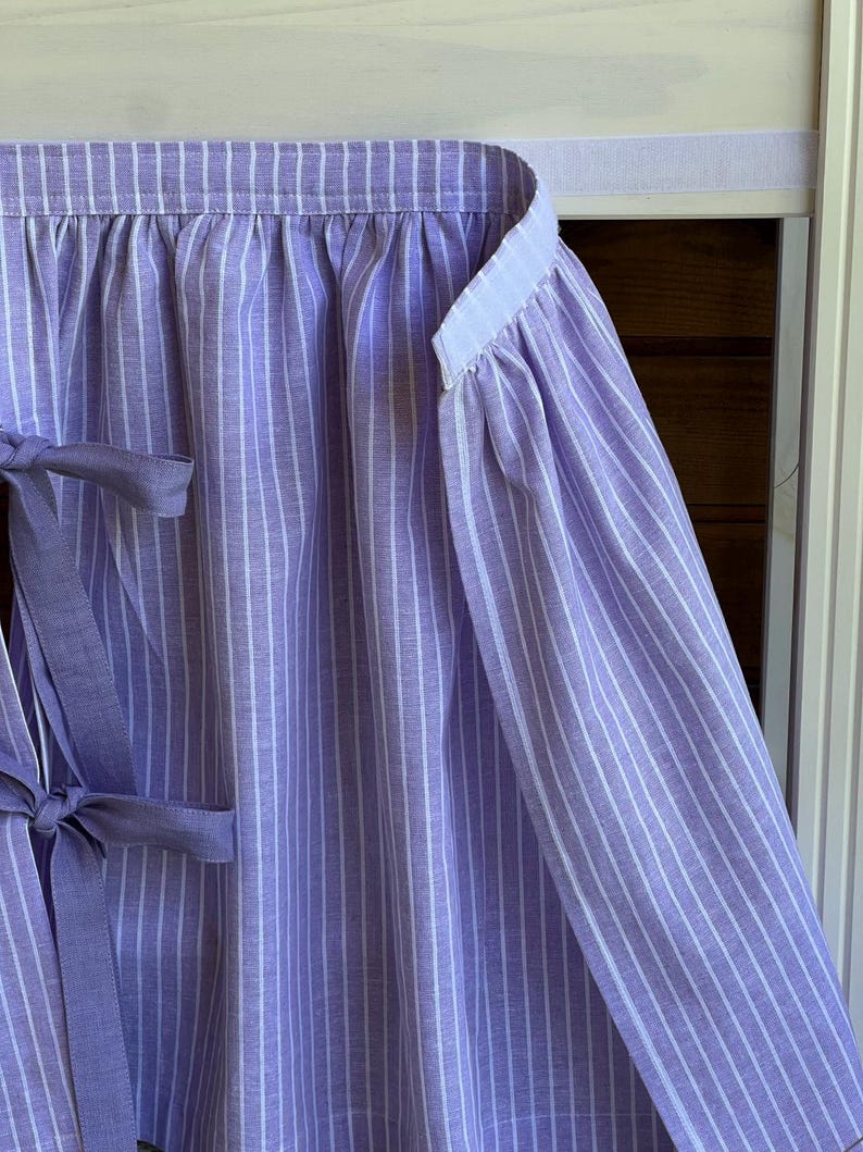 Lilac Stripes Curtains With Bows, Fabric Ribbon Ties, Hook and Loop ...